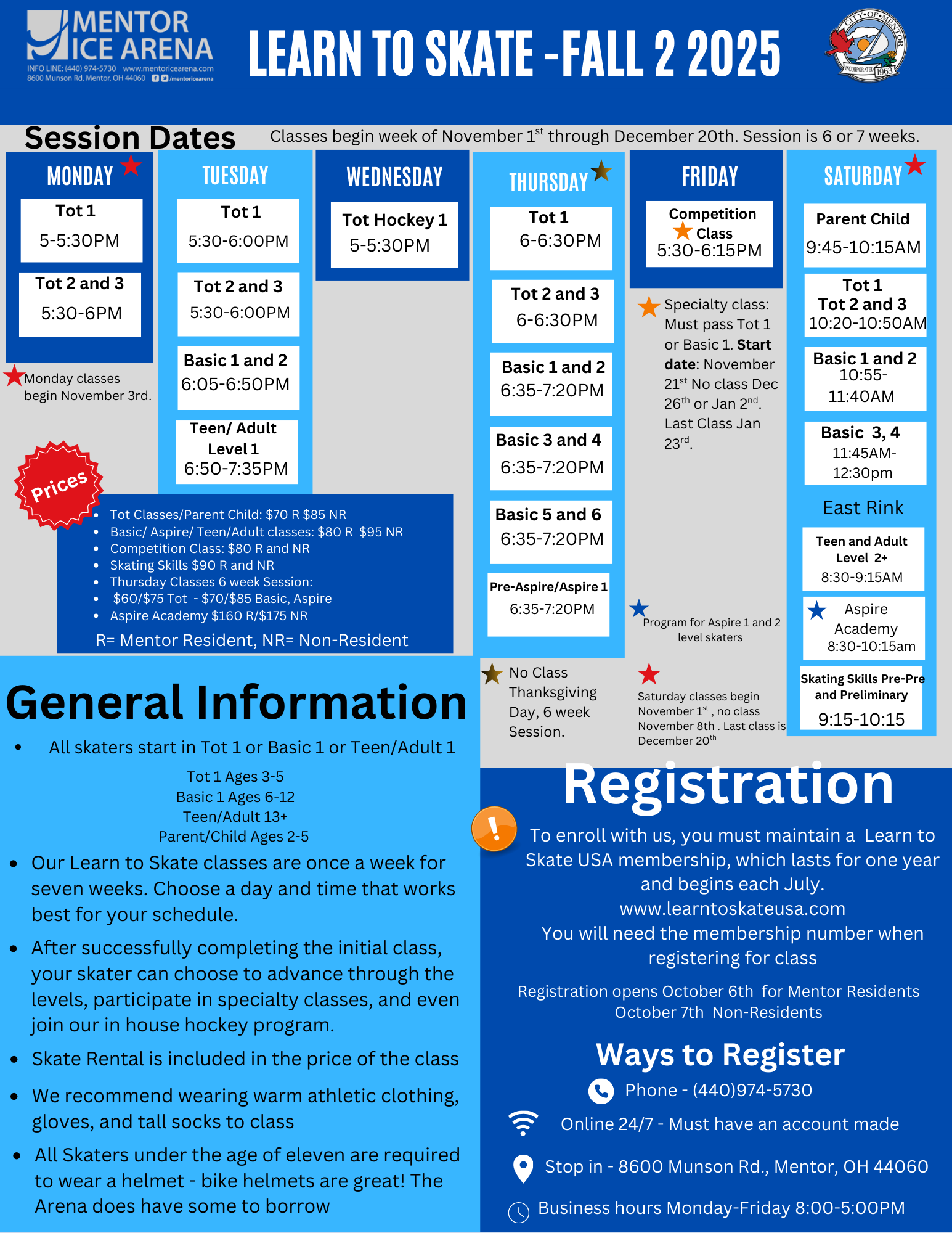 Learn to Skate Fall 2 Session – Mentor Ice Arena