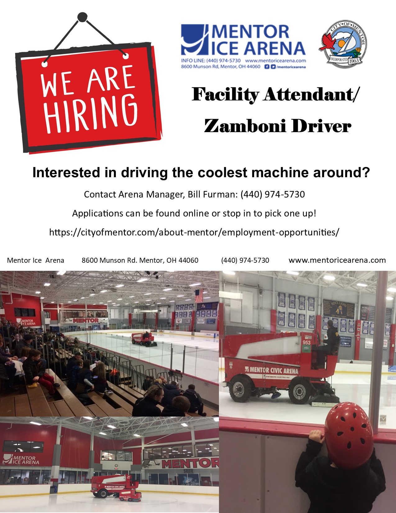 We are Hiring! – Mentor Ice Arena