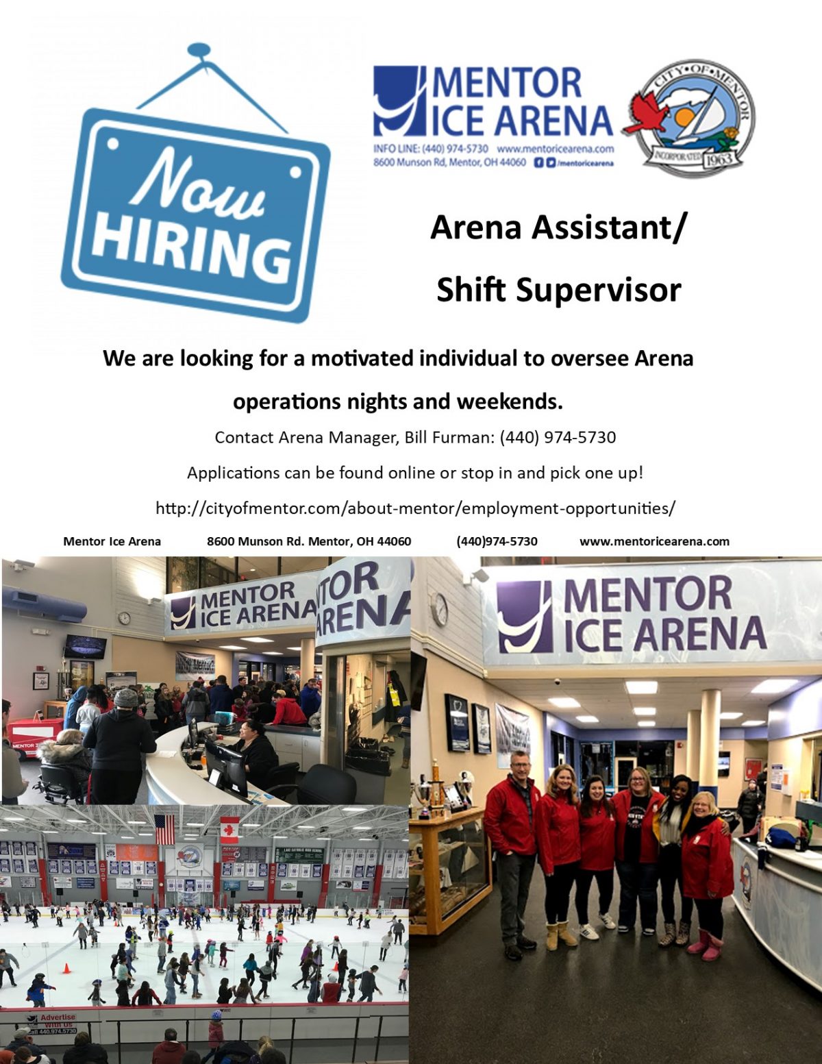 We are Hiring! – Mentor Ice Arena
